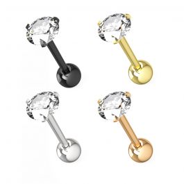 316L Tragus Bar Clear Round Gem - Wholesale Piercing