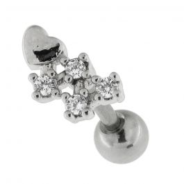 Heart with Micro Jeweled tail Cartilage Helix Tragus Piercing Ear Stud
