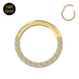 14K Solid Gold CZ Segment Clicker Ring