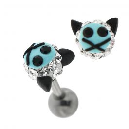 Multi Jeweled Kitty Cat Cartilage Tragus Piercing Ear Stud